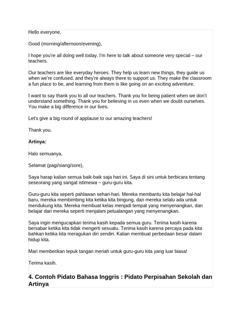 Contoh Pidato Bahasa Inggris | PDF