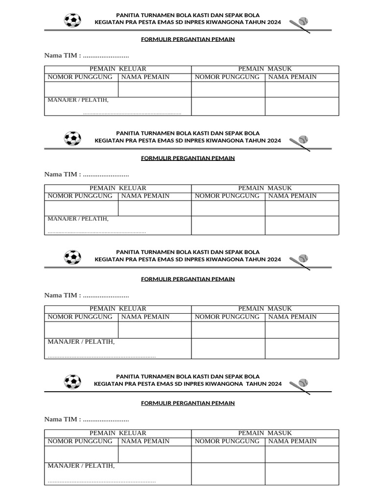 Form Ganti Pemain | PDF