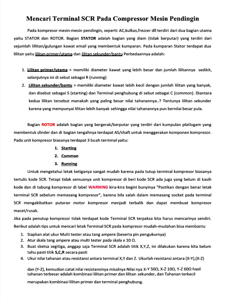 PDF Mencari Terminal SCR Pada Compressor Mesin Pendingin - Compress | PDF