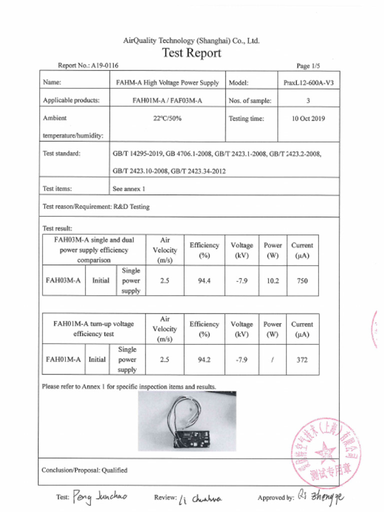 FAHM-A High Voltage Power Supply Test Report | PDF