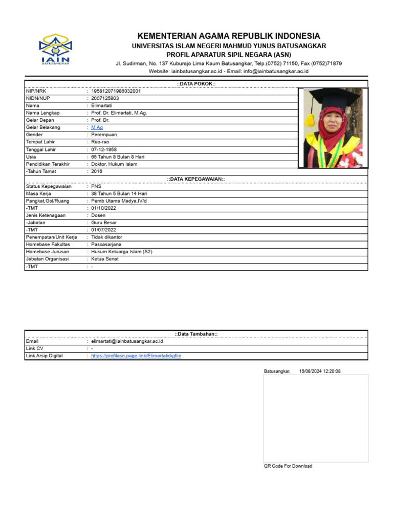 Profil ASN IAIN Batusangkar-Elimartati - Profil | PDF