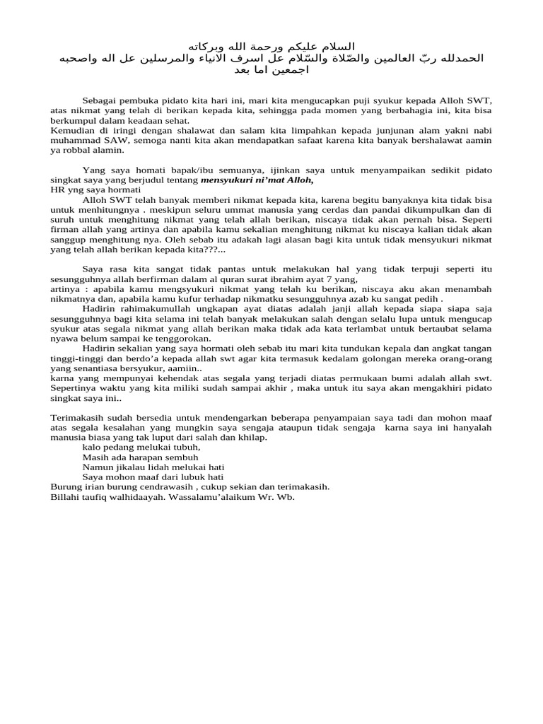 Pidato Kelas 2 Syukur Nimat | PDF