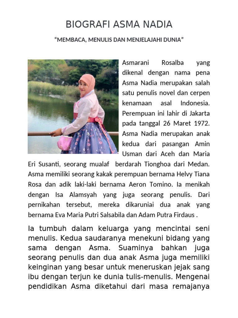 Biografi Asma Nadia Oleh Ghaitsa Aulia X IPS 1 | PDF