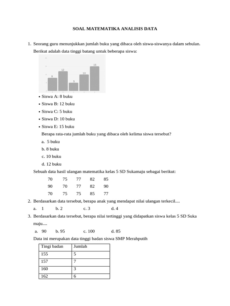 Soal Analisis Data Matematika Kelas 5-10 | PDF