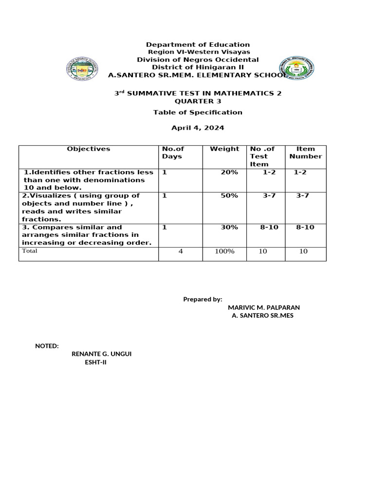 3rd SUMMATIVE TEST IN MATH GRADE-2 | PDF
