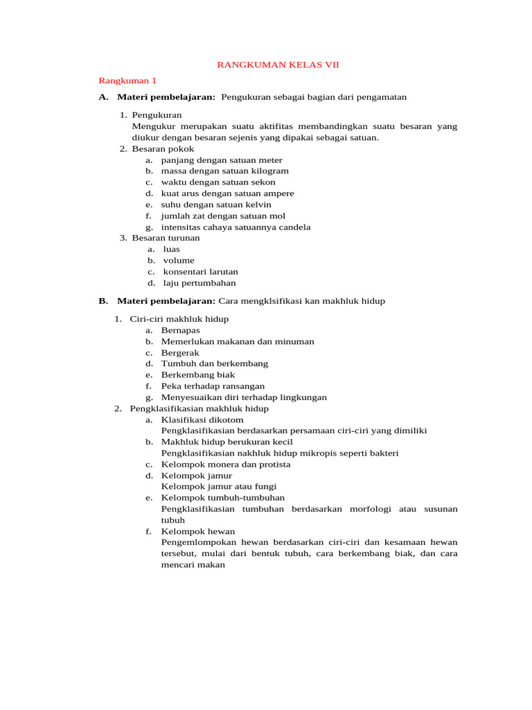 Rangkuman Kelas Vii | PDF