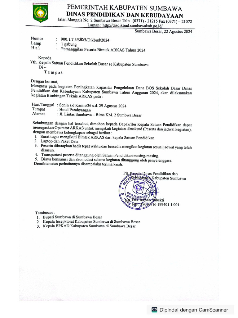 Revisi Surat Pemanggilan Peserta Bimtek Rkas | PDF