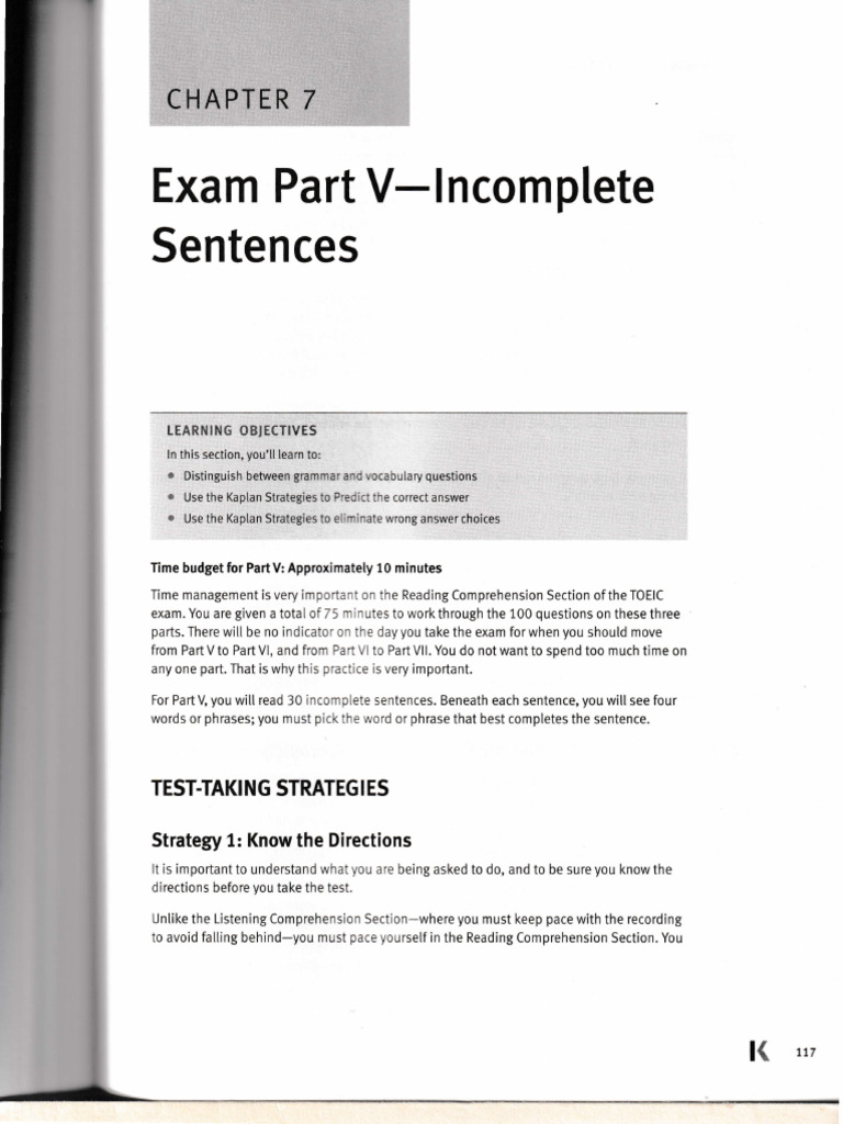 Chapter 7 - Exam Part V - Incomplete Sentences | PDF