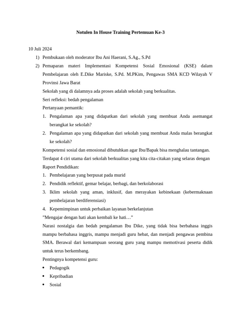 Notulen In House Training | PDF
