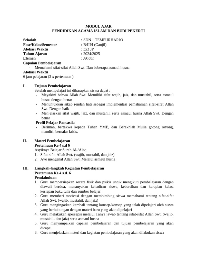 MODUL AJAR Kelas 3 PMM | PDF
