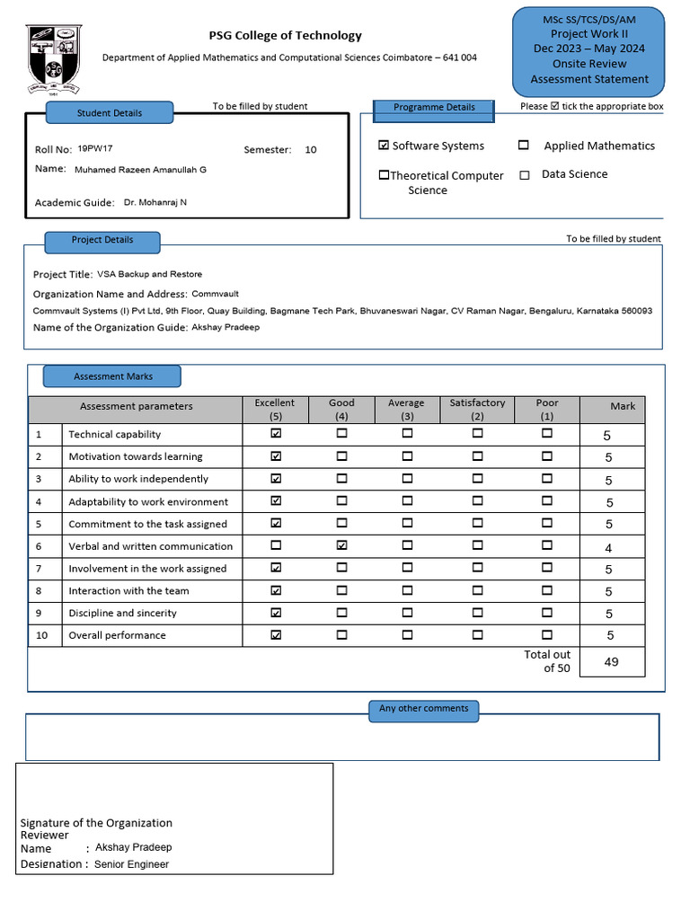 Onsite Assessment Form 1 | PDF
