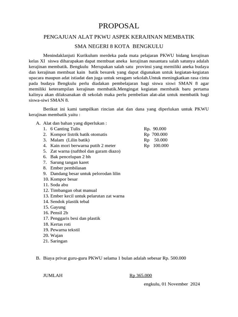 Proposal PKWU Kerajinan Batik | PDF