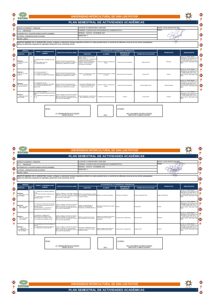 Plan Semestral Febrero-Junio 2024 Redes | PDF