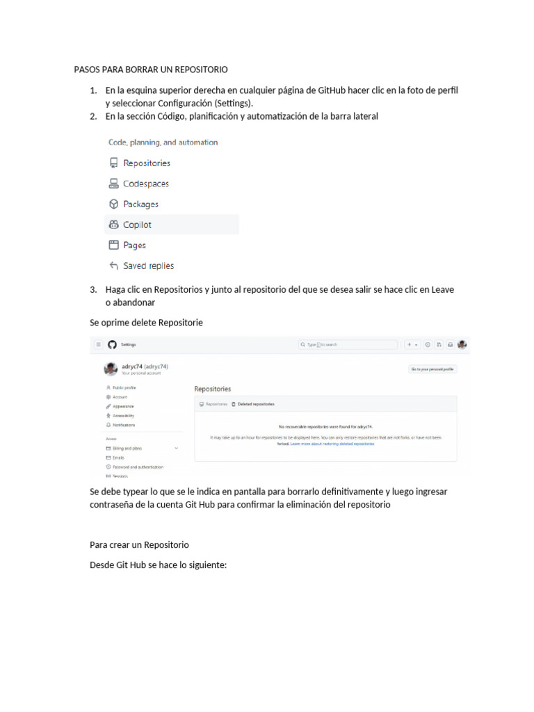 Pasos para Borrar Un Repositorio | PDF