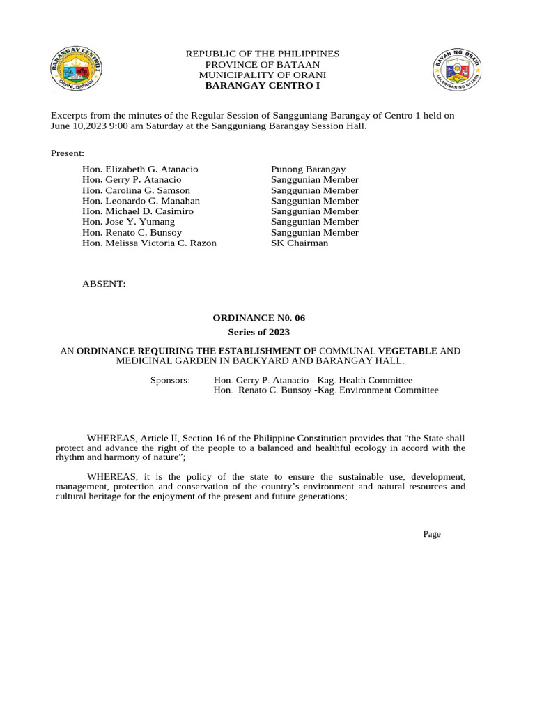 Establishment Communal Ordinance | PDF | Wellness