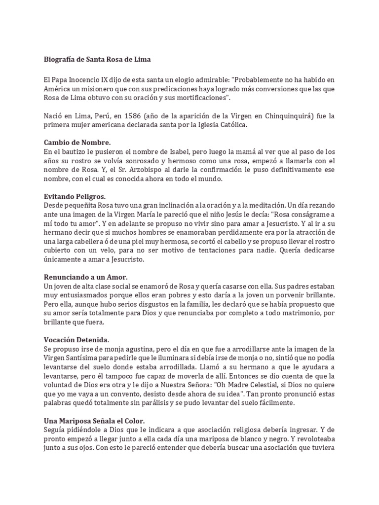 Biografía de Santa Rosa de Lima | PDF | Oración | María, madre de Jesús