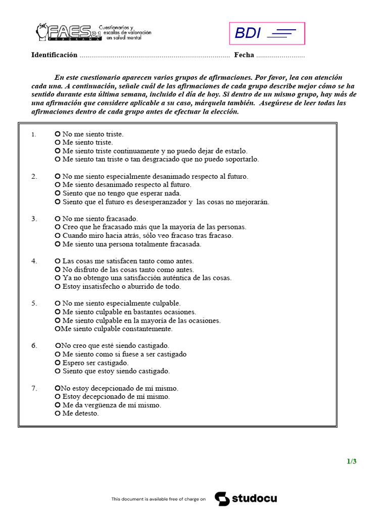 BDI - Protocolo | PDF