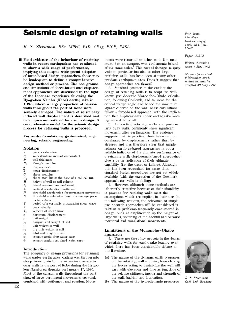 Steedman 2015 Seismic Design of Retaining Walls | PDF