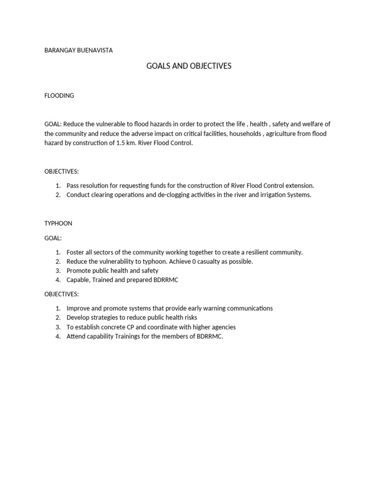 BARANGAY BUENAVISTA-CP Goals and Objectives | PDF