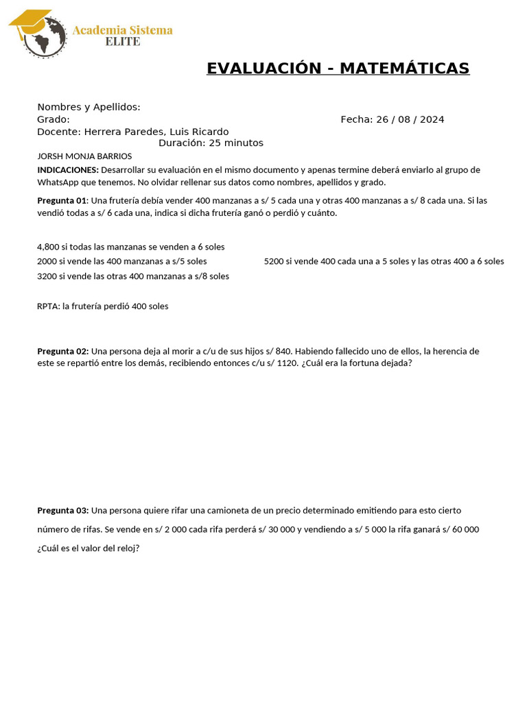 Ex Mate Élite 26 Agosto | PDF