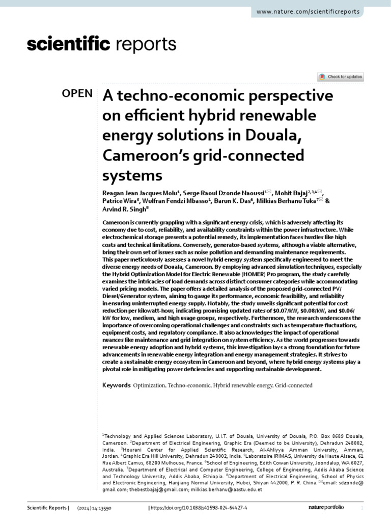Hybrid Energy Solutions for Douala | PDF | Photovoltaics | Technology & Engineering