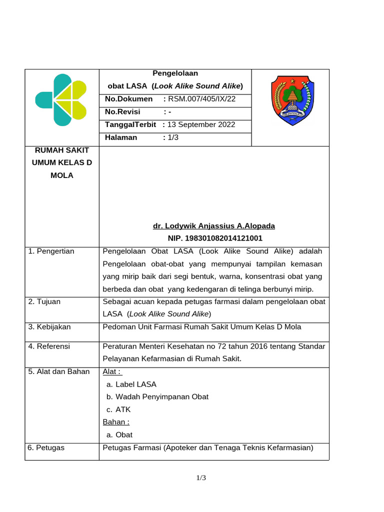 Sop Obat Lasa | PDF