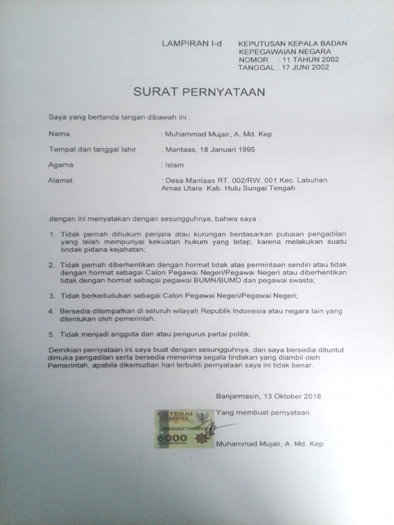 Surat Pernyataan Jair | PDF