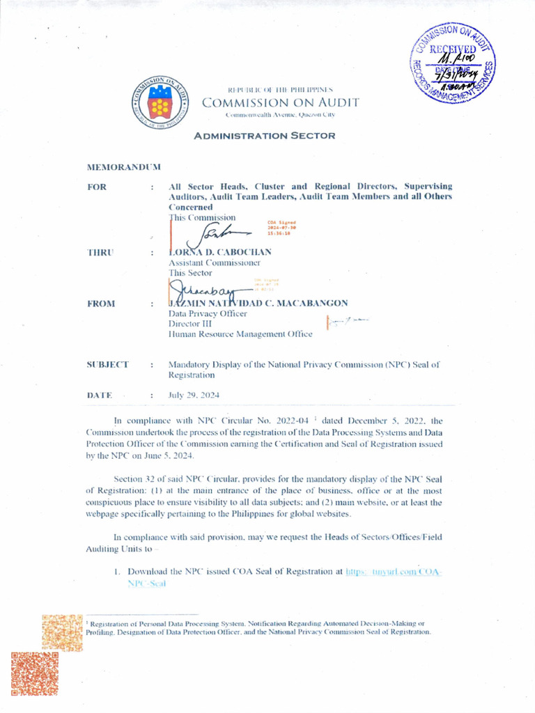 Mandatory Display of The NPC Seal of Registration - 0001 | PDF