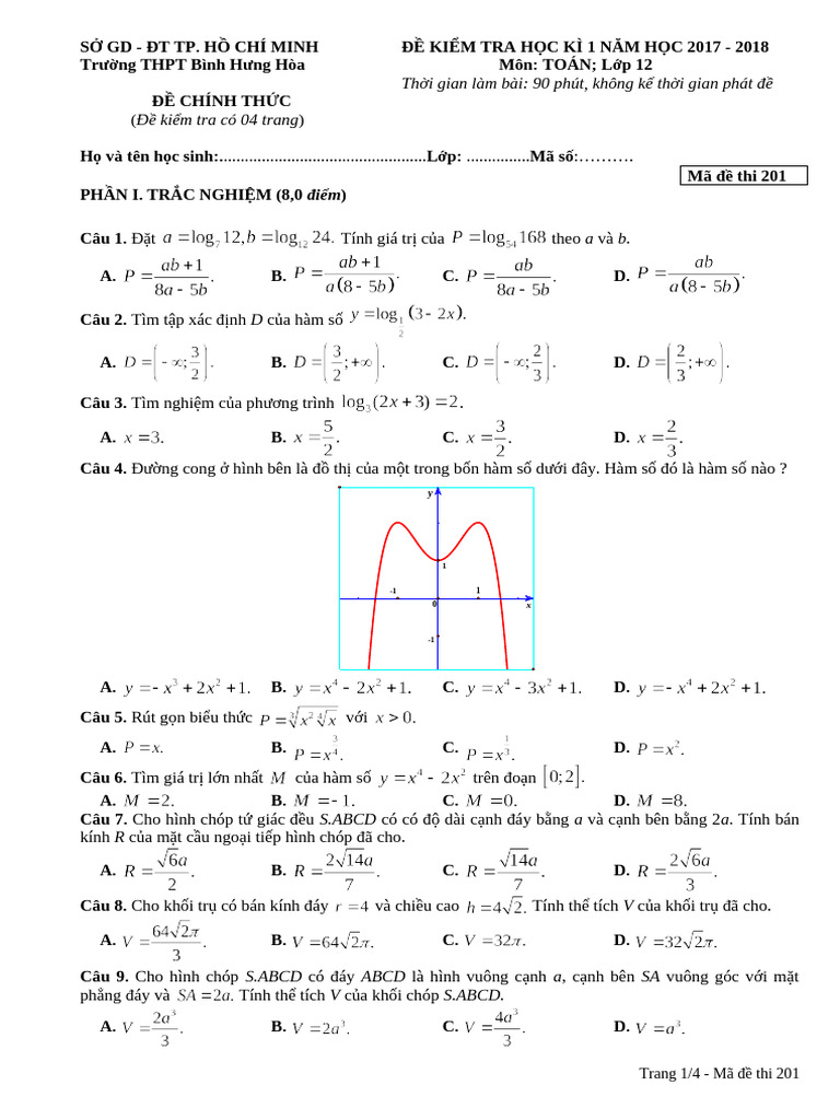 Toan 12 - HK1-201 | PDF