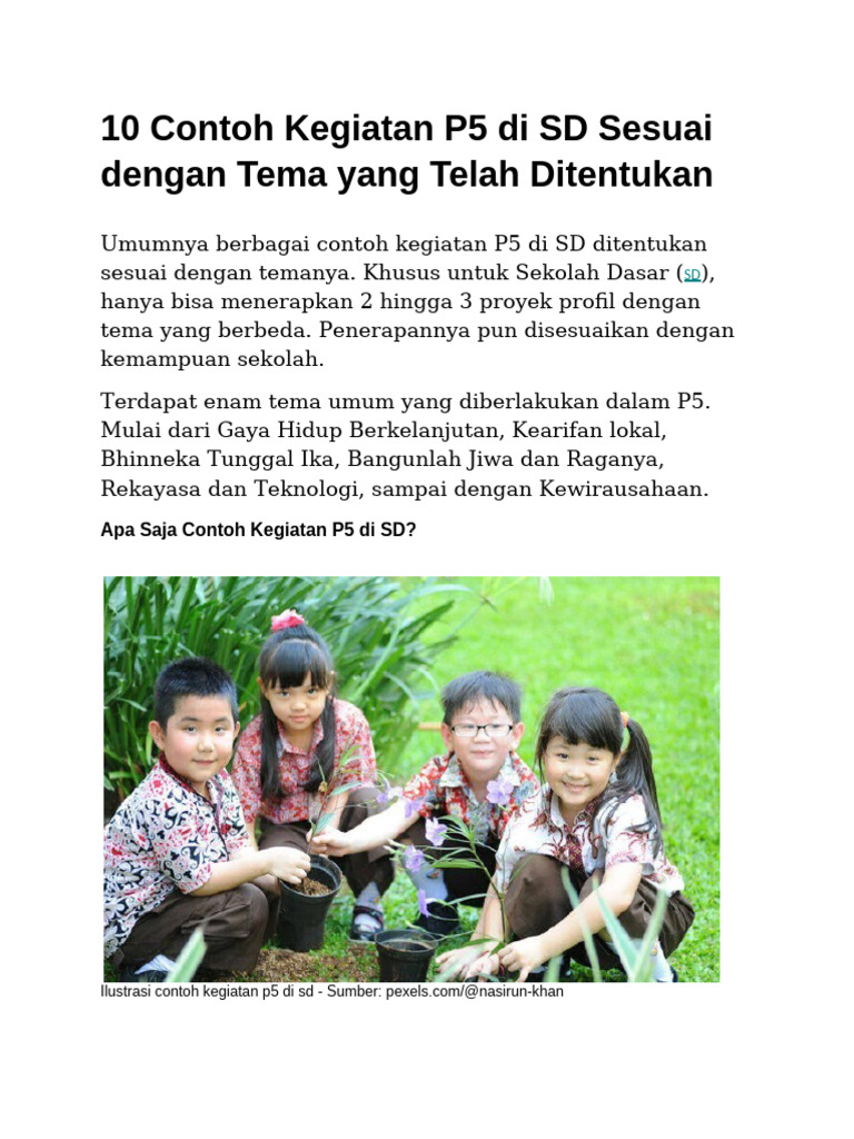 10 Contoh Kegiatan P5 Di SD Sesuai Dengan Tema Yang Telah Ditentukan | PDF