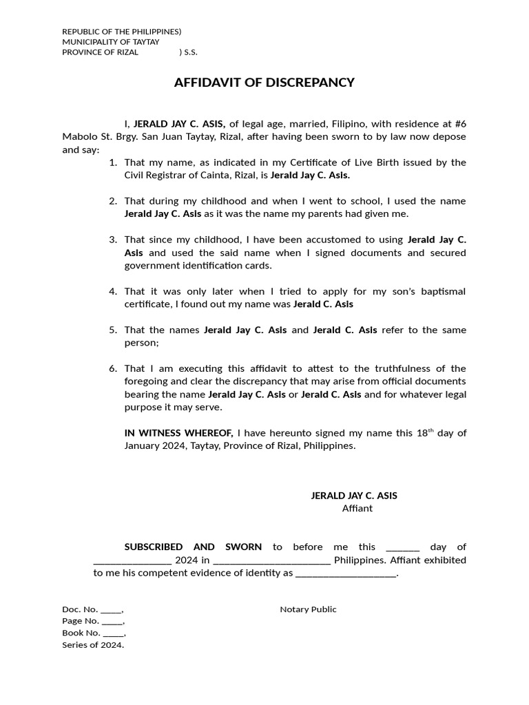 Affidavit of Discrepancy | PDF
