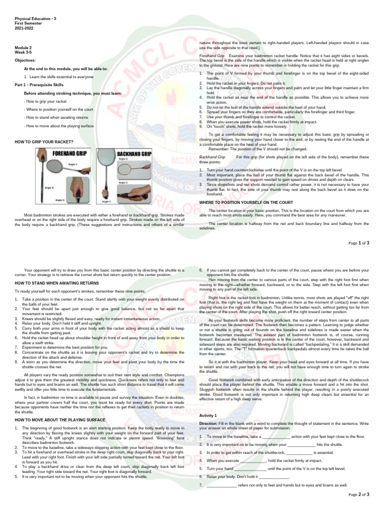 Pe 3 College Module 2 WK 3 5 TCHR Ruben | PDF