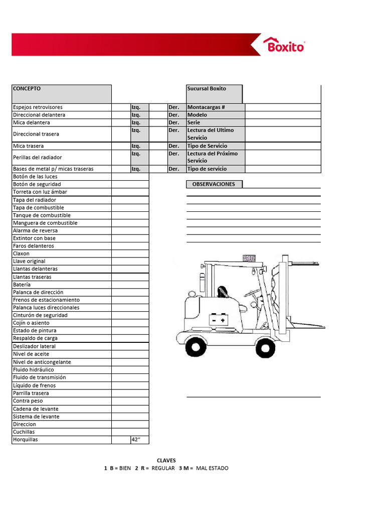 Check List de Operación de Montacargas Rev. Final 03-01 | PDF