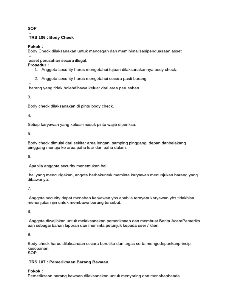 SOP Body Check | PDF