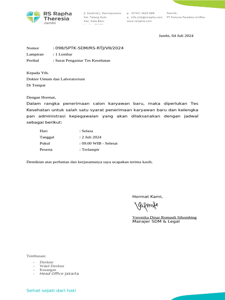 Surat Pengantar Tes Kesehatan - 23 April 2024 | PDF