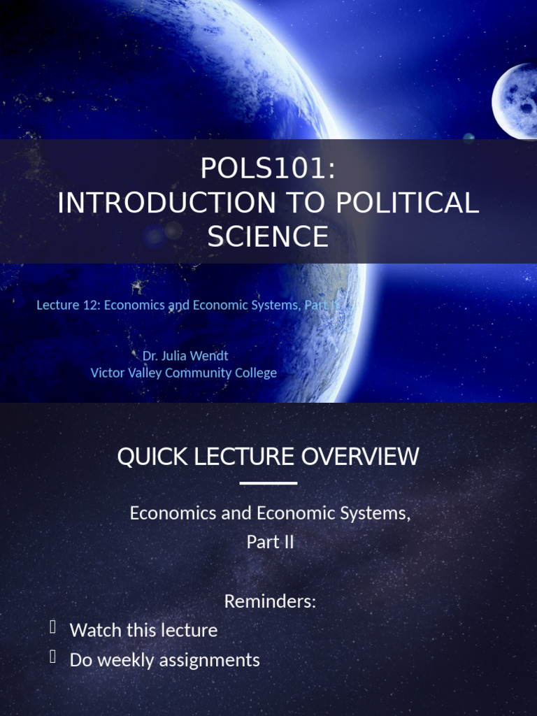 POLS 101 - Lecture 12 - Economics and Economic Systems Part II | PDF