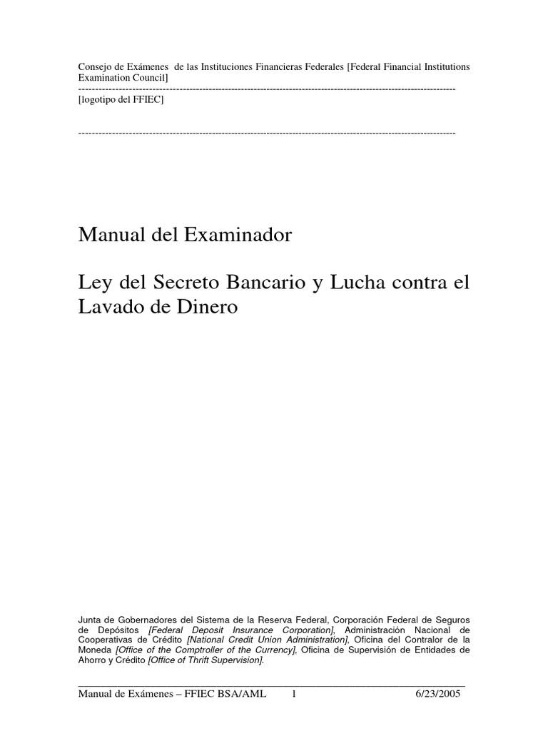 Manual Del Examinador Ley Del Secreto Bancario | PDF