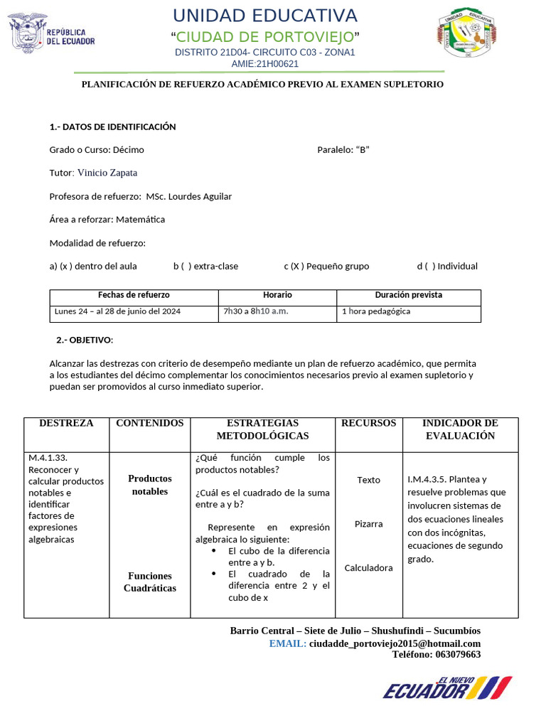 Refuerzo Academico Suletorio 1ero BT | PDF
