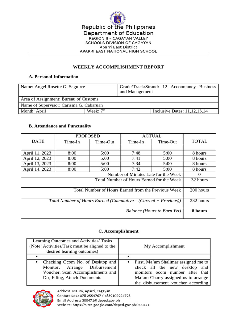 WEEKLY ACCOMPLISHMENT Edited | PDF