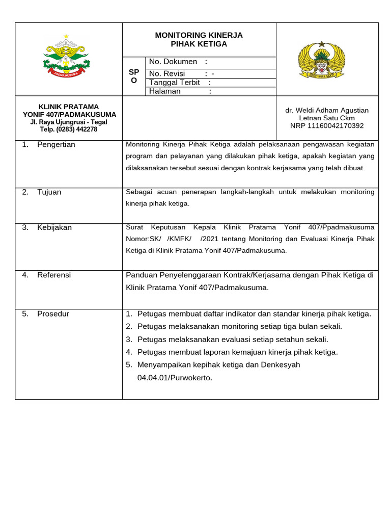 SOP MONITORING KINERJA PIHAK KETIGA New | PDF