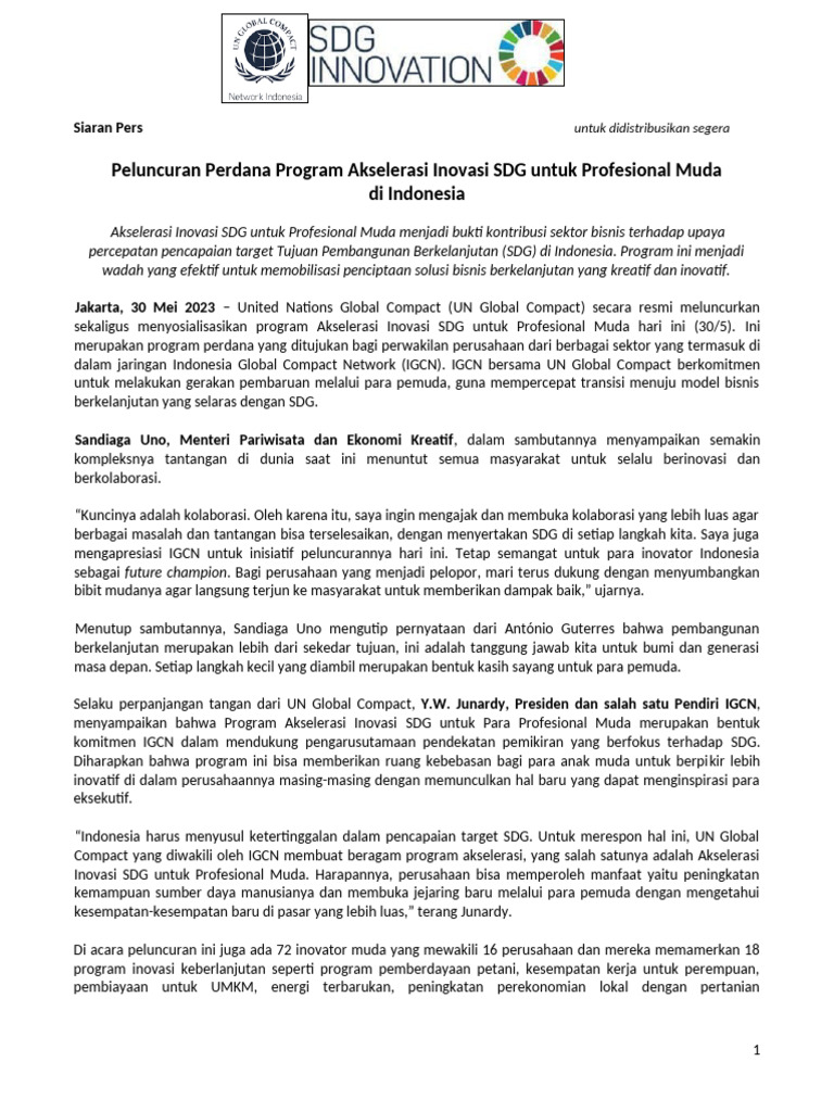 (FINAL) Press Release - SDGs Innovation Accelerator | PDF | Global Natural Environment | Governance