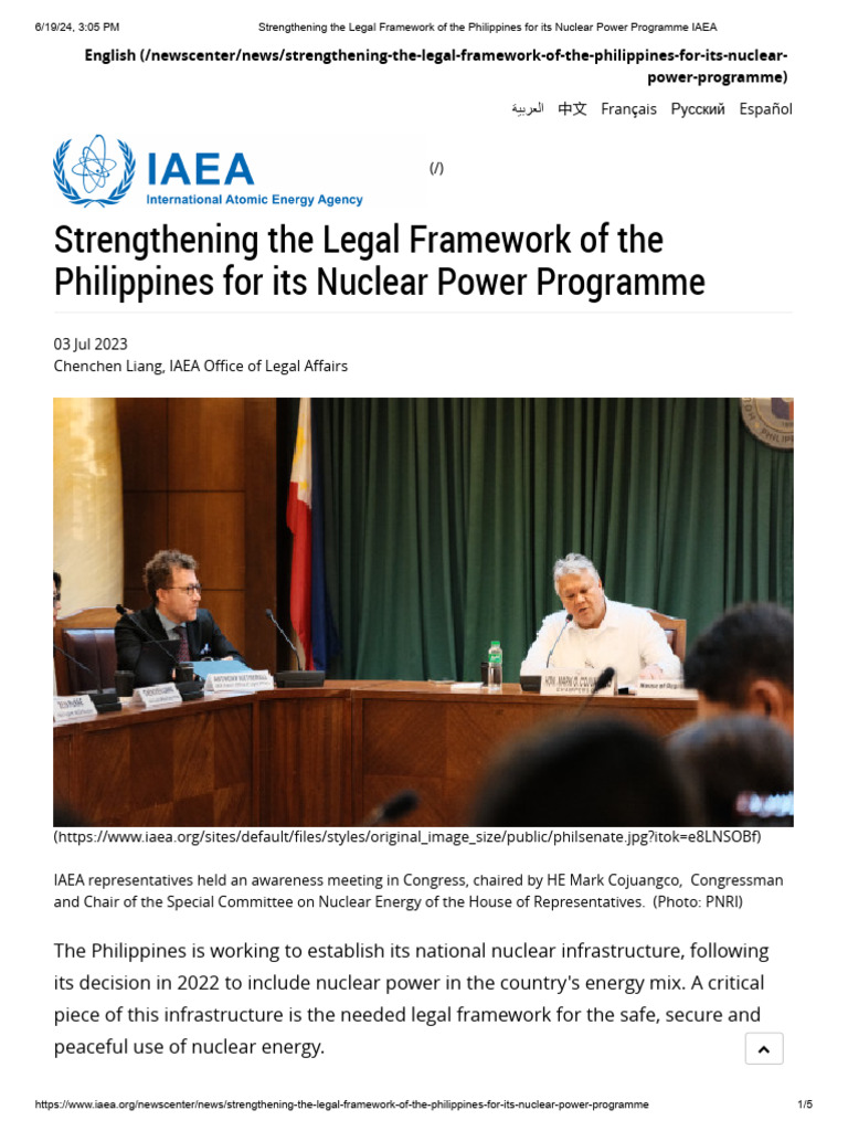 Strengthening The Legal Framework of The Philippines For Its Nuclear Power Programme IAEA | PDF
