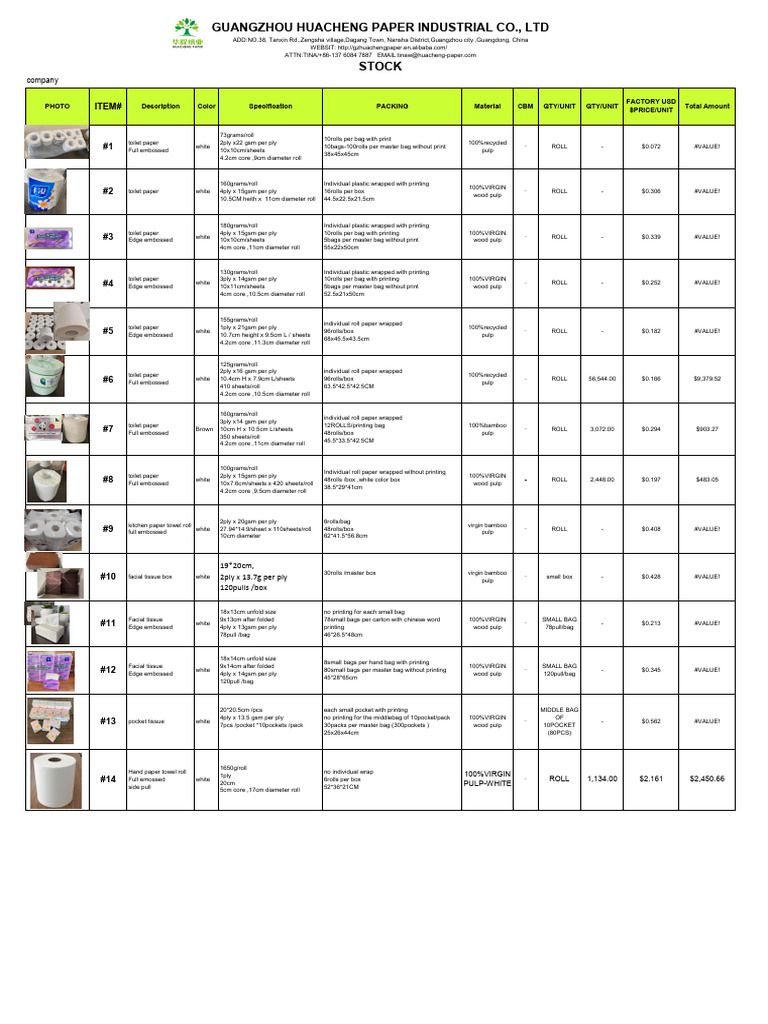 STOCK-Toilet Paper From GZ Huacheng - Tina Wong-NEW-240205 | PDF ...