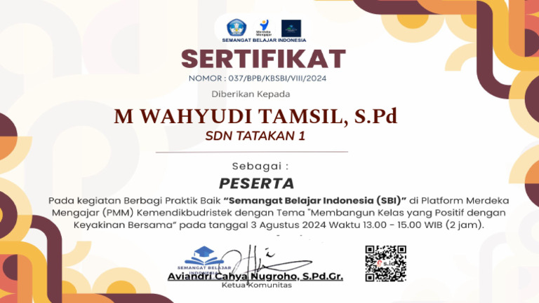 Sertifikat BPB Membangun Kelas Yang Positif - Guru Masa Kini - M ...