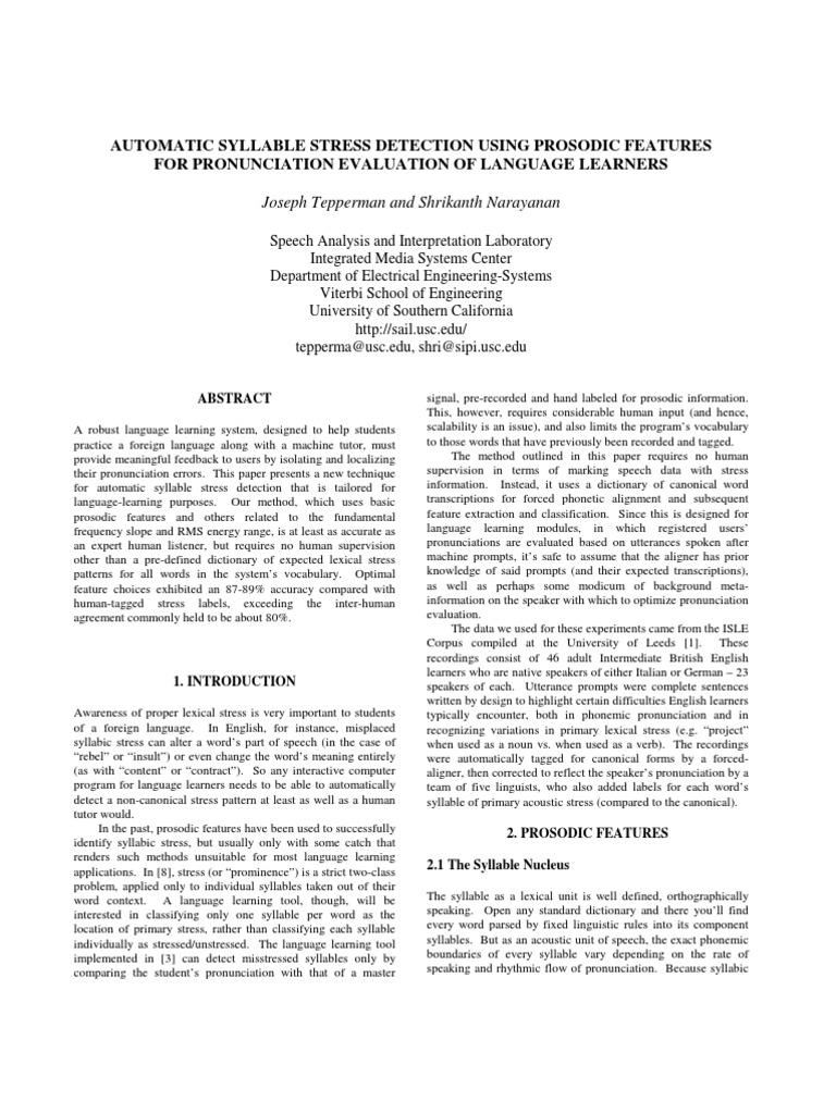 Automatic Stress Detection | Stress (Linguistics) | Syllable | Free 30 ...