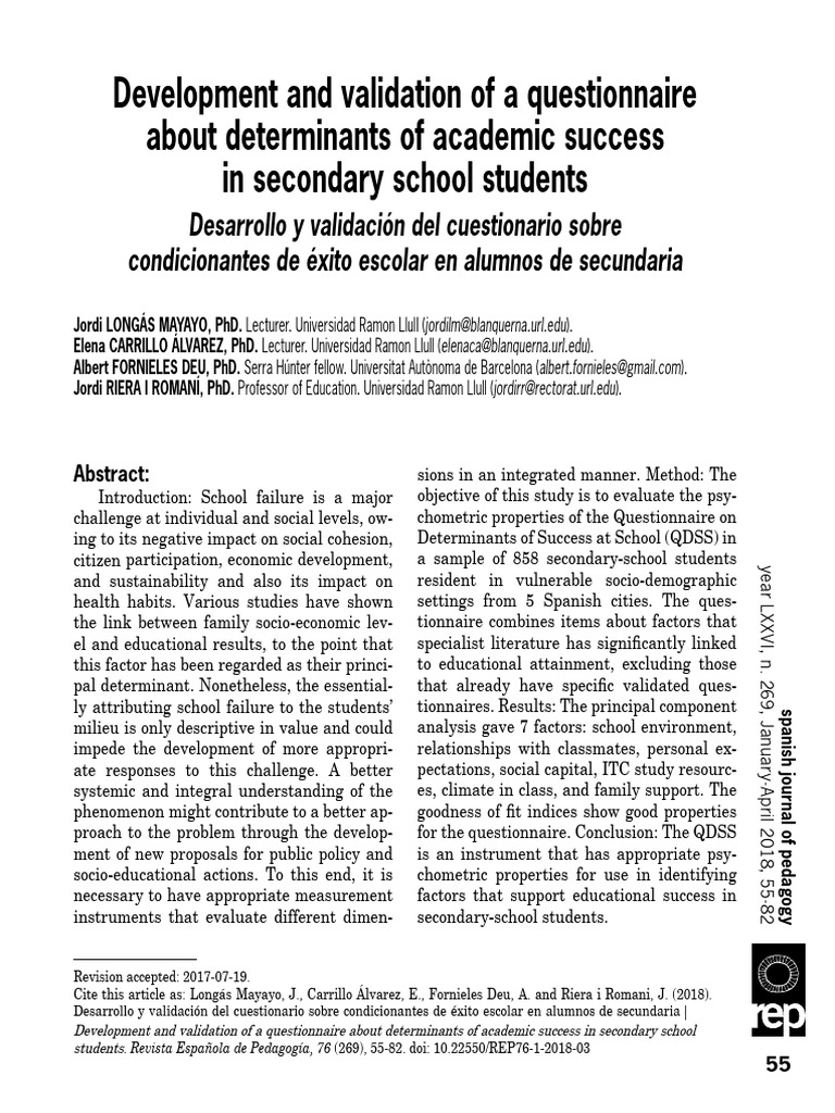 Questionnaire Academic Success in School | PDF
