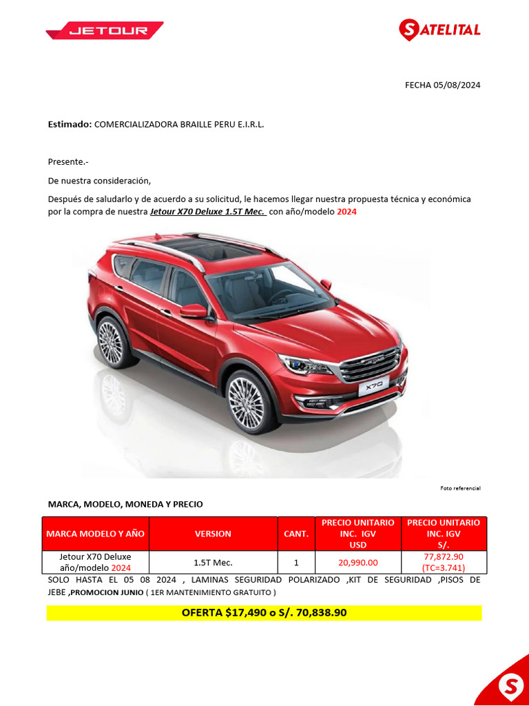 x70 Deluxe 1.5t Mec (1) Comercializadora Braille Peru E.I.R.L. | PDF