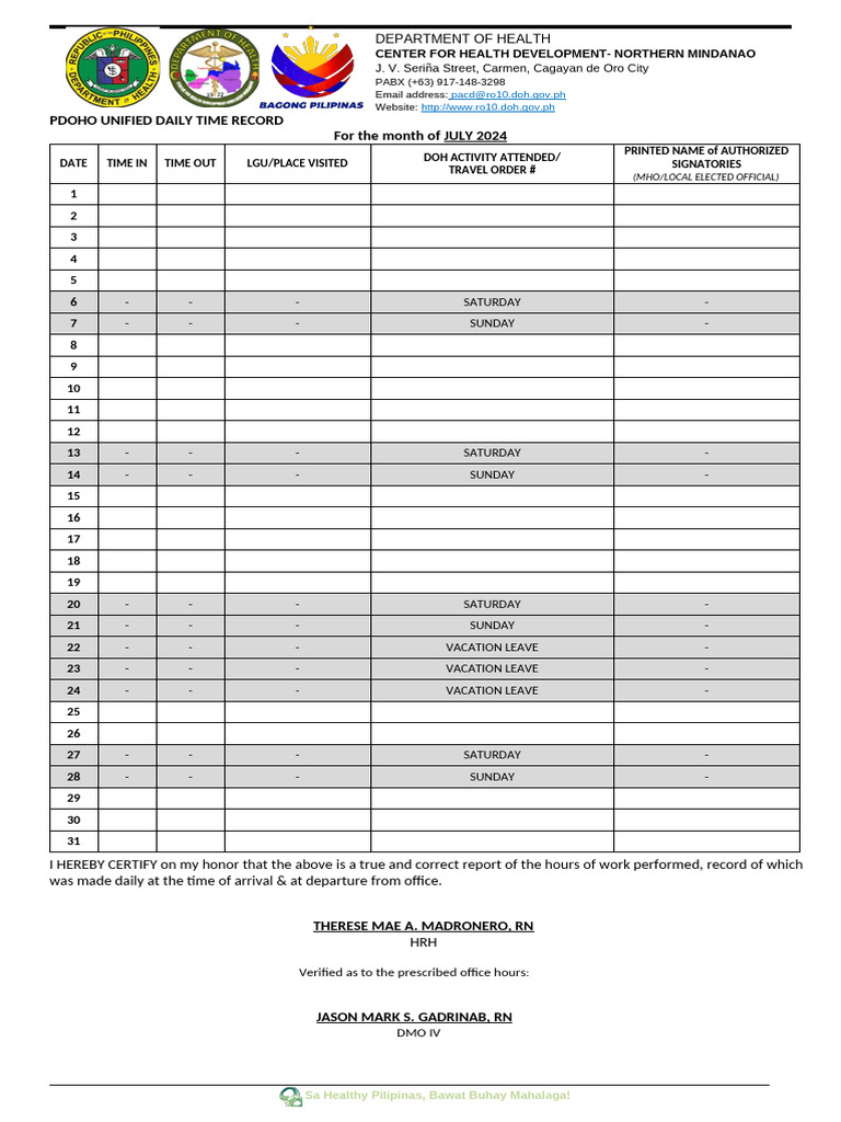2024 UNIFIED DTR JULY Blank | PDF