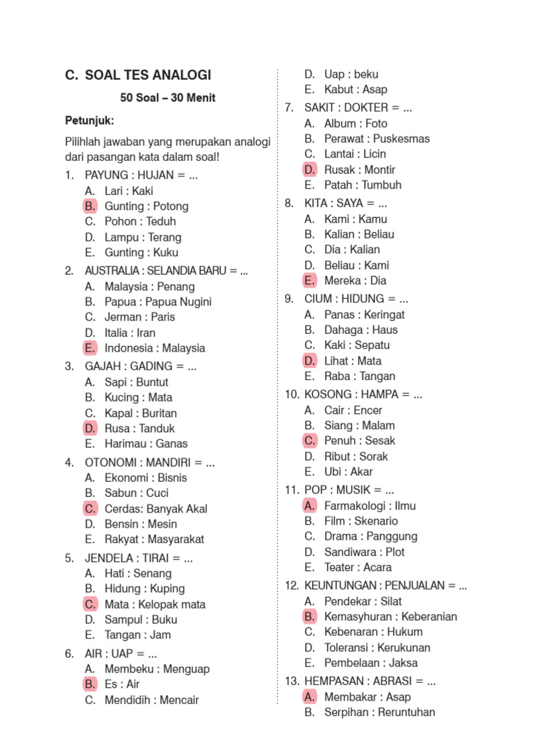Soal Dan Jawaban Analogi (14-12-2022) Part 1 | PDF