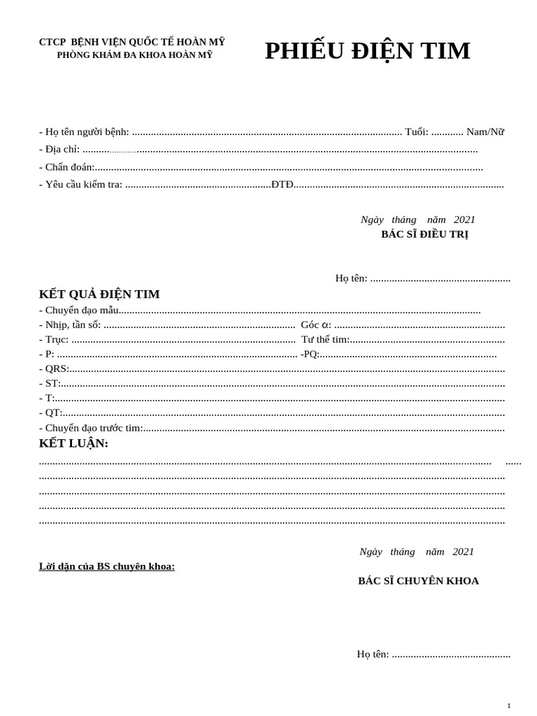 PHIẾU ĐIỆN TIM | PDF